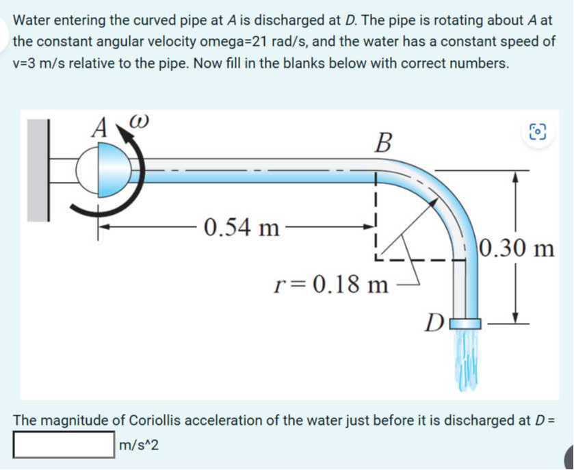 Water entering the curved pipe at A is discharged at D. The pipe is ...