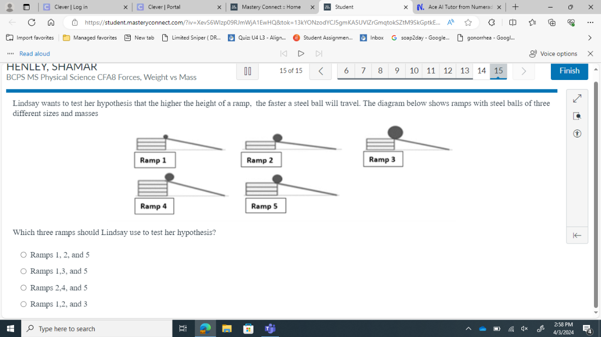 lindsay wants to test her hypothesis that the higher the height of a ...