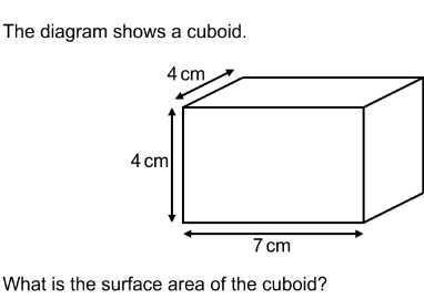 the diagram shows a cuboid what is the surface area of the cuboid