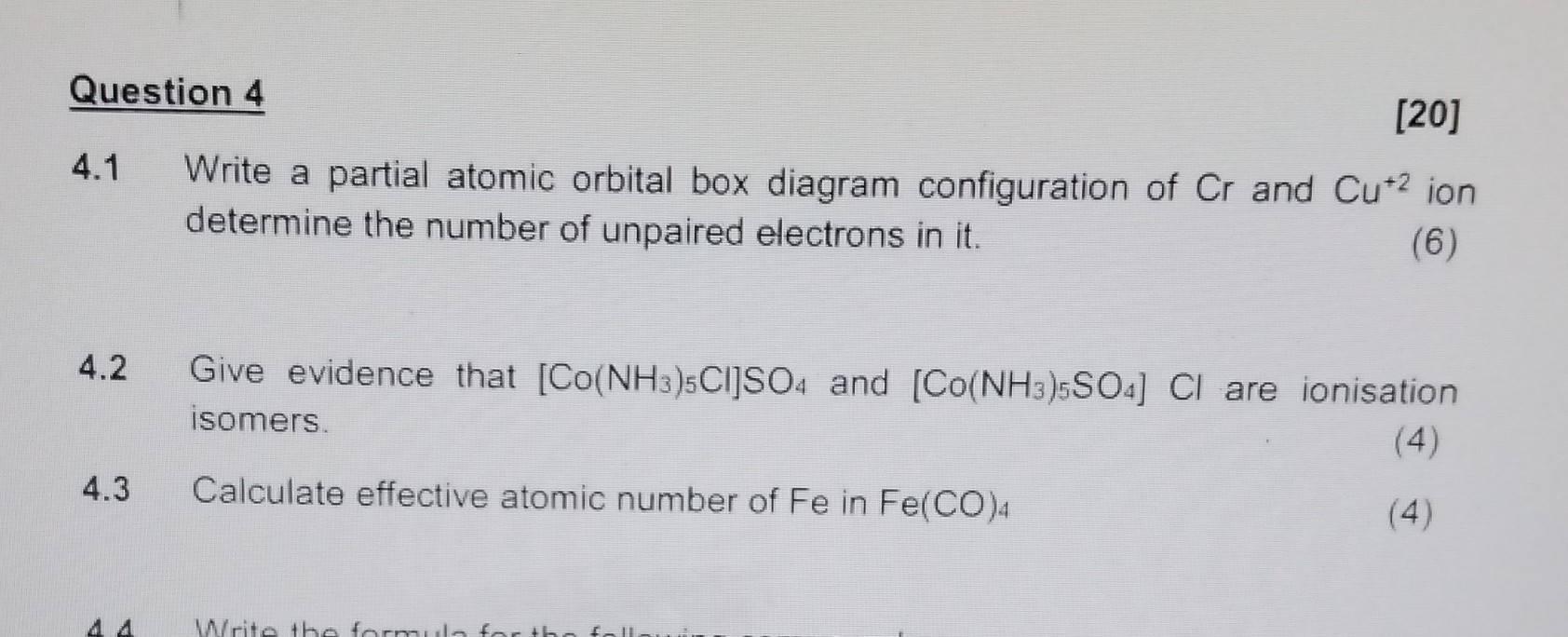 question 4 20 41 write a partial atomic orbital box diagram ...