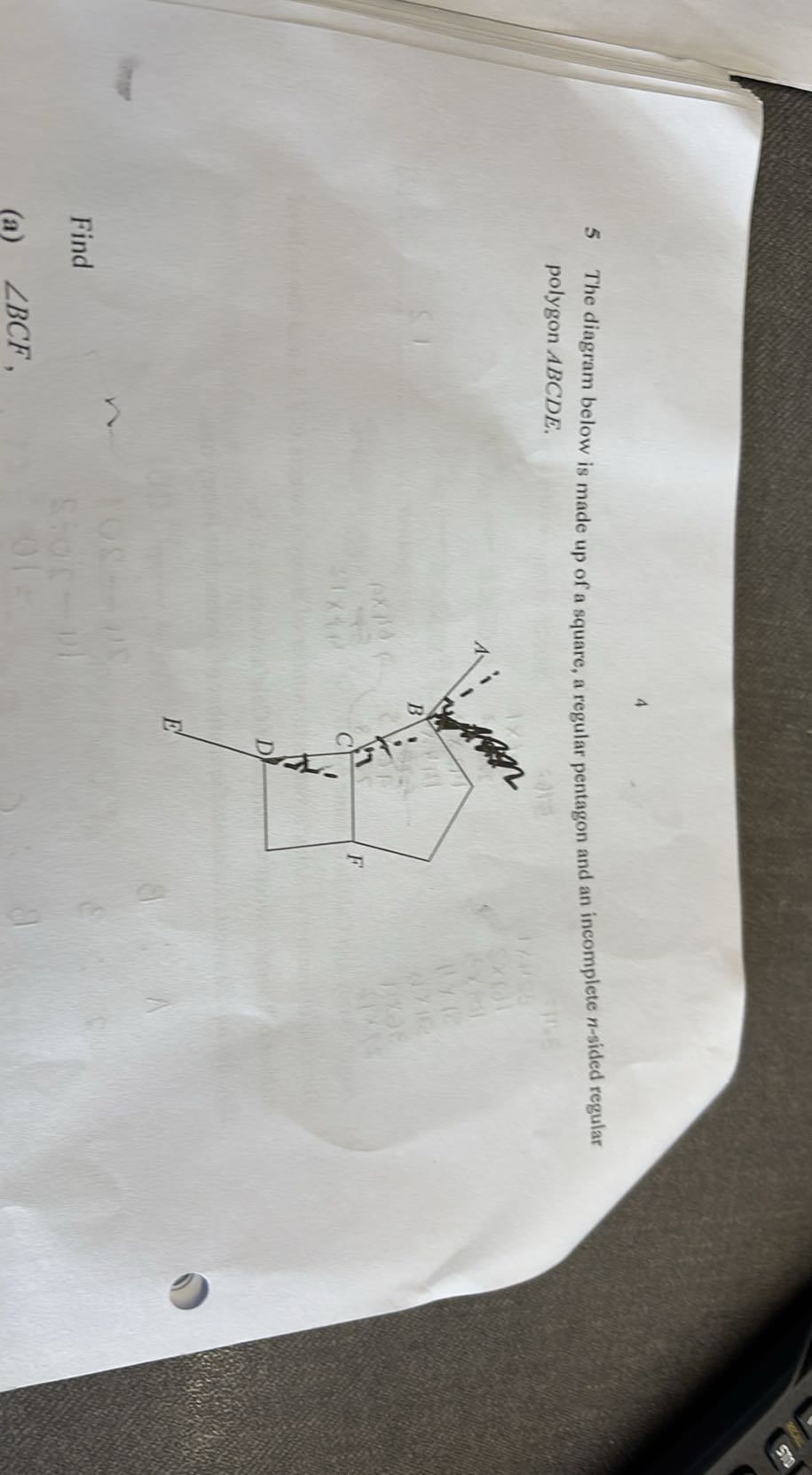 4 5 The diagram below is made up of a square, a regular pentagon and an ...