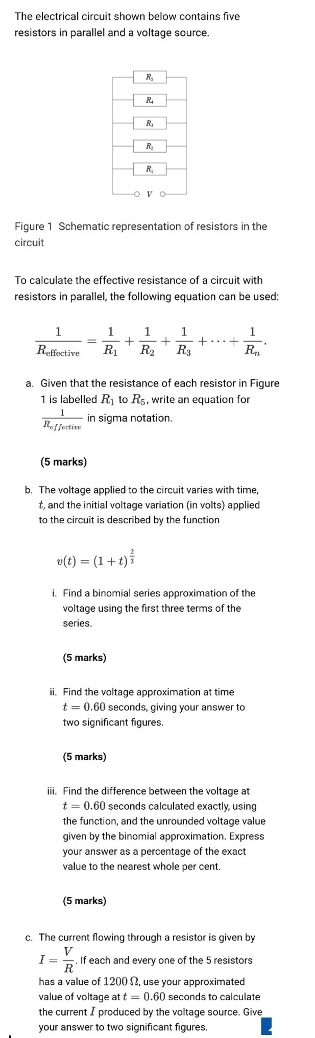 The electrical circuit shown below contains five resistors in parallel ...