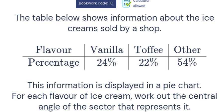 Bookwork code: 1 C The table below shows information about the ice ...