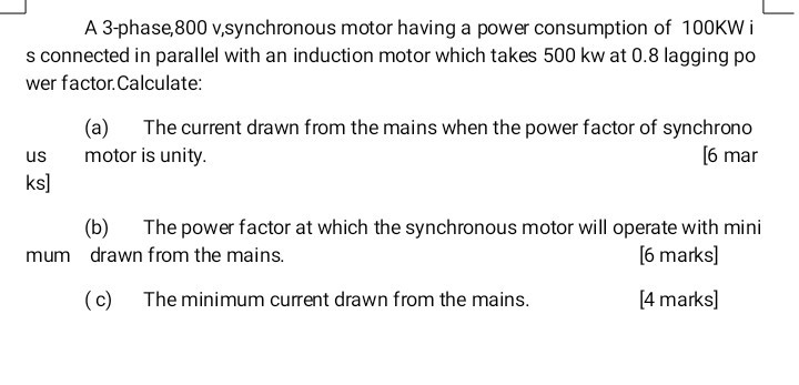 a 3 phase 800 v synchronous motor having a power consumption of 100kw i ...