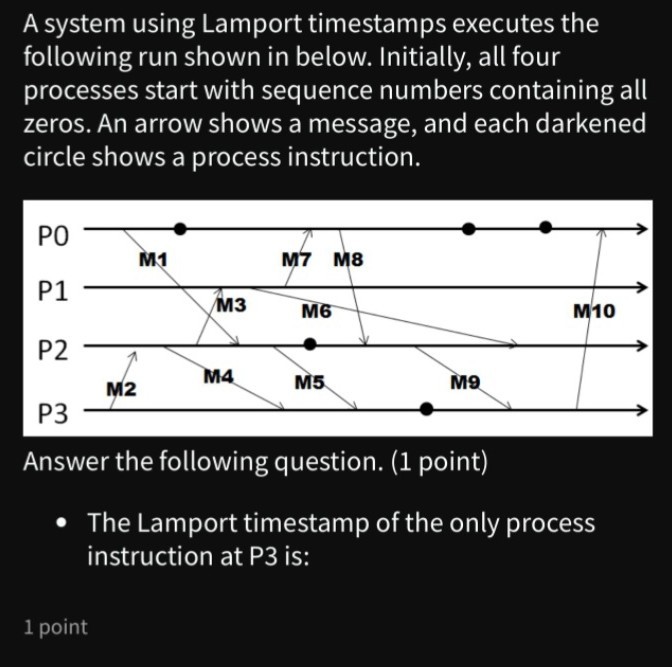 A system using Lamport timestamps executes the following run...