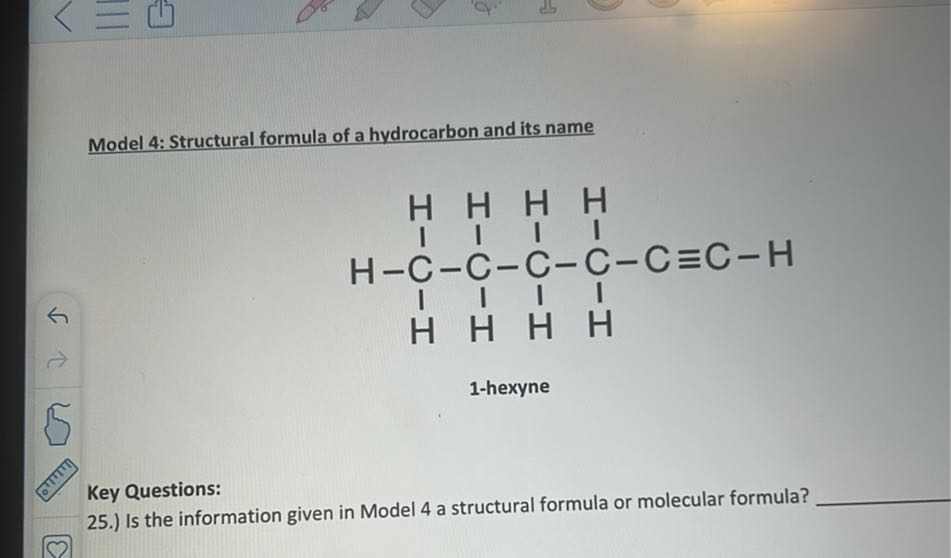 Model 4: Structural formula of a hydrocarbon and its name Key Questions ...