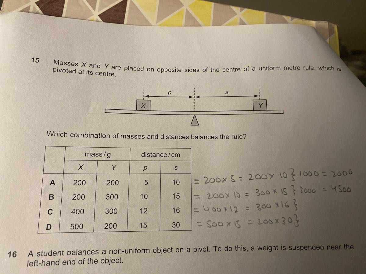 15 Masses X and Y are placed on opposite sides of the centre of a ...