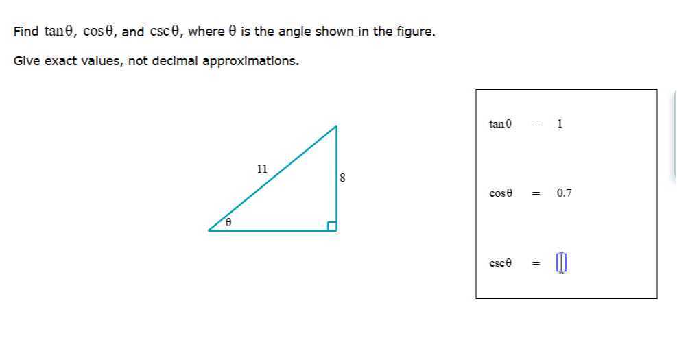 Find tanθ, cosθ, and cscθ, where θ is the angle shown in the figure ...