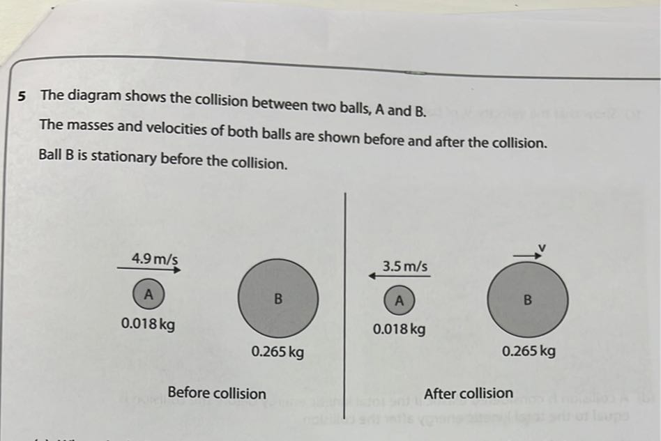 5 The diagram shows the collision between two balls, A and B. The ...