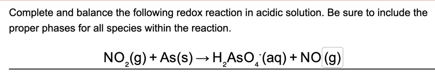 Complete and balance the following redox reaction in acidic solution ...