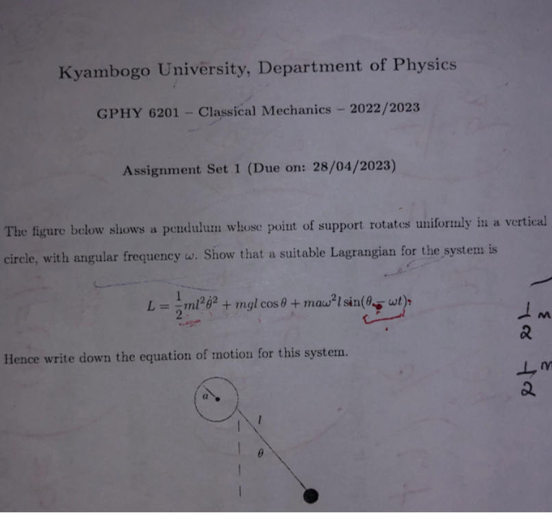 Kyambogo University, Department of Physics GPHY 6201 - Classical Mechanics - 2022/2023 ...