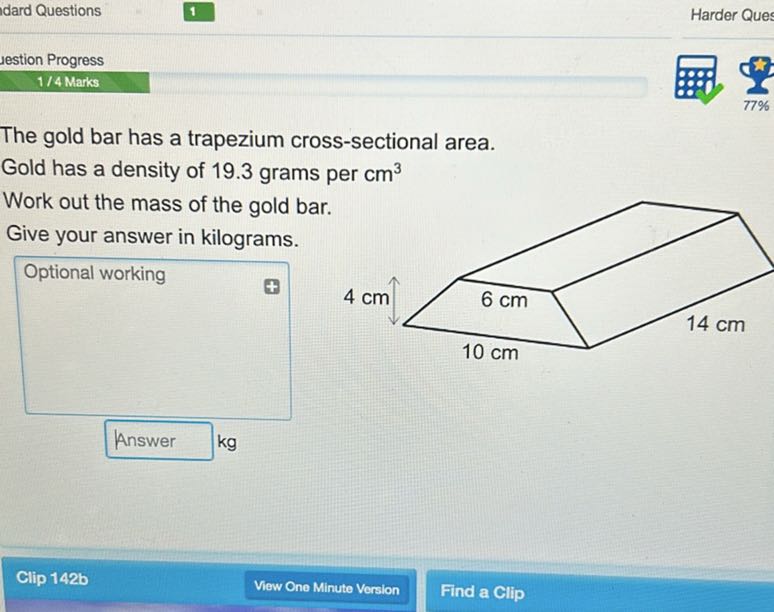 Idard Questions 1 Harder Ques estion Progress 1/4 Marks The gold bar ...