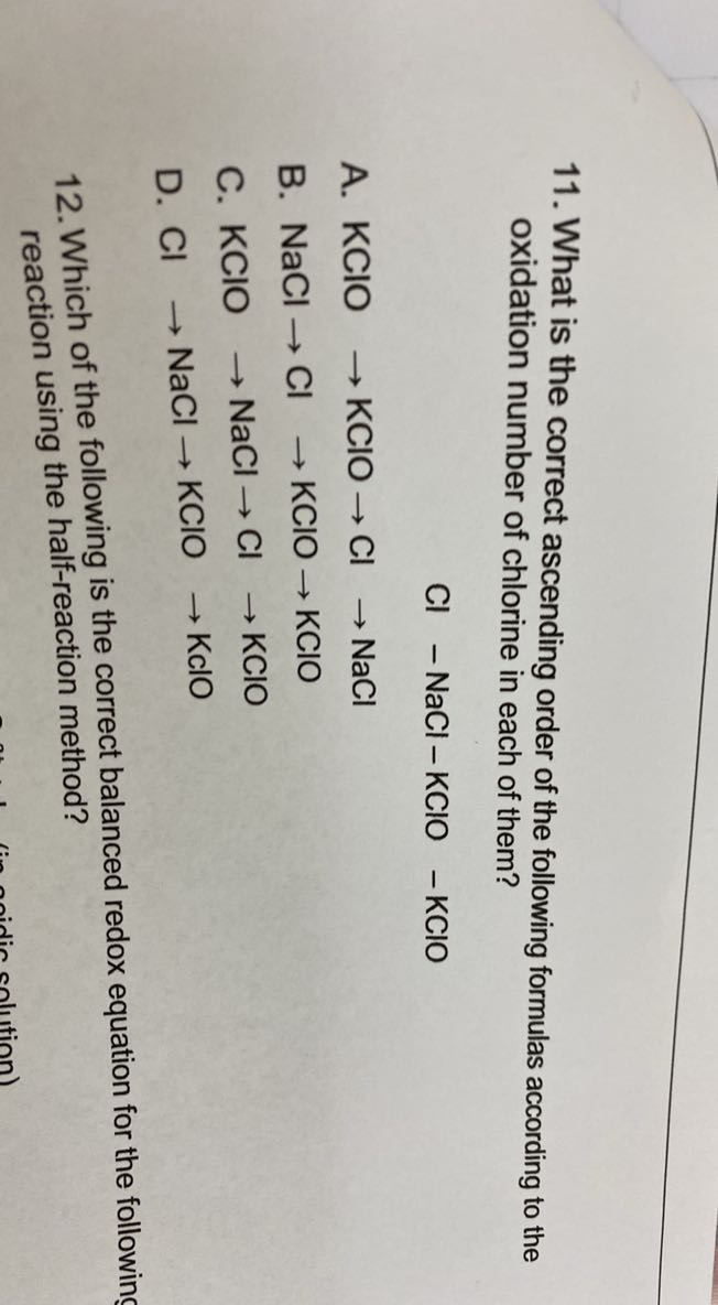 11. What is the correct ascending order of the following formulas ...