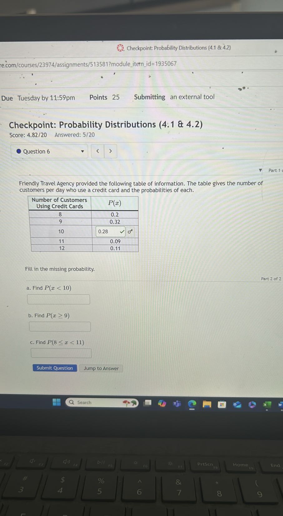 Checkpoint: Probability Distributions ( 4.1 & 4.2) re.com/courses/23974/assignments/513581 ...