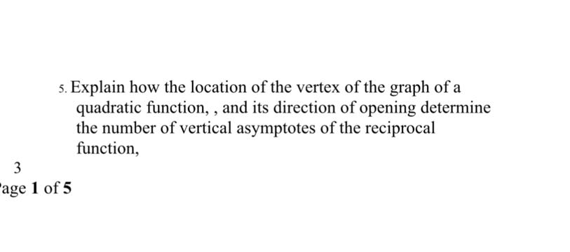 5. Explain how the location of the vertex of the graph of a quadratic ...
