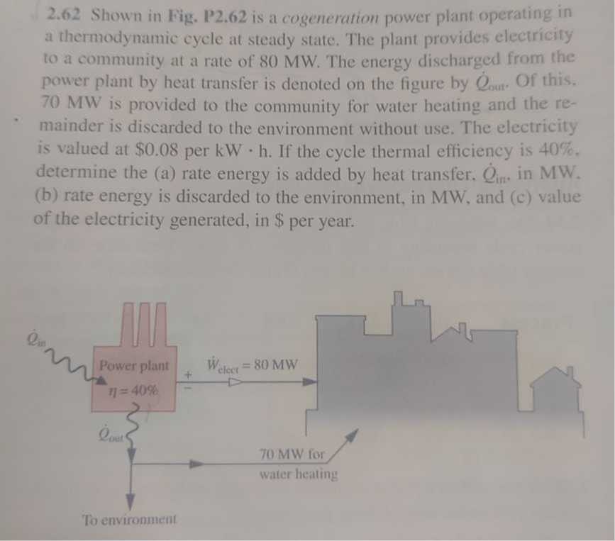 262 shown in fig p262 is a cogeneration power plant operating in a ...