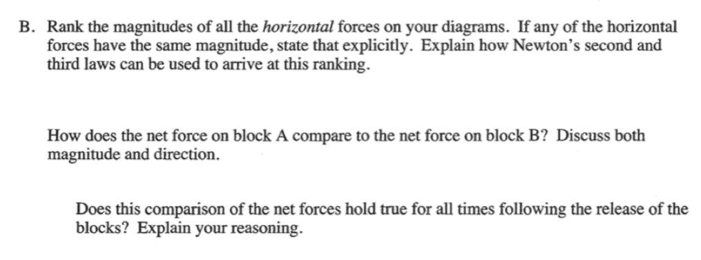 B. Rank the magnitudes of all the horizontal forces on your diagrams ...
