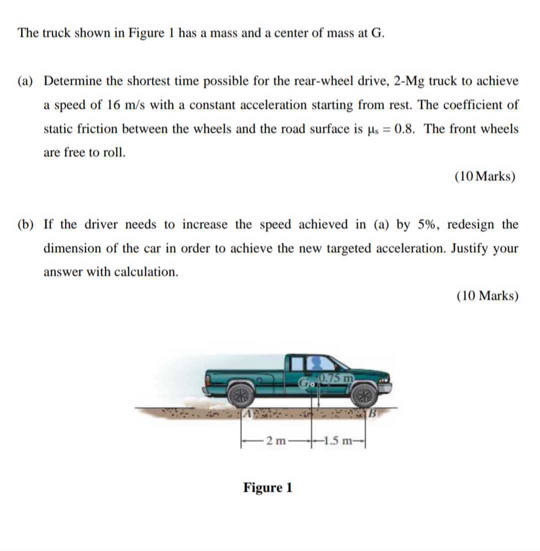 The truck shown in Figure 1 has a mass and a center of mass at G. (a ...