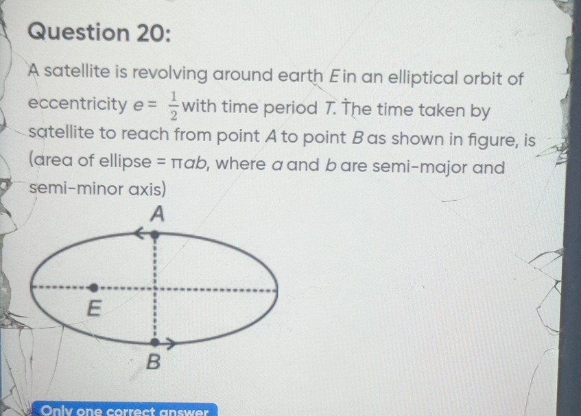 Question 20: A satellite is revolving around earth E in an elliptical ...