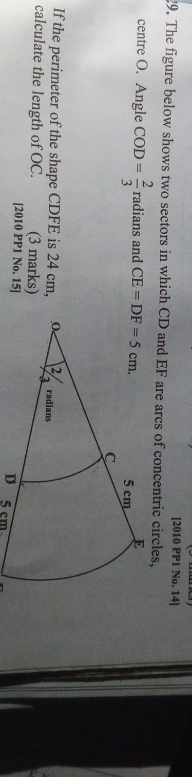 29. The figure below shows two sectors in which CD and EF are arcs of ...
