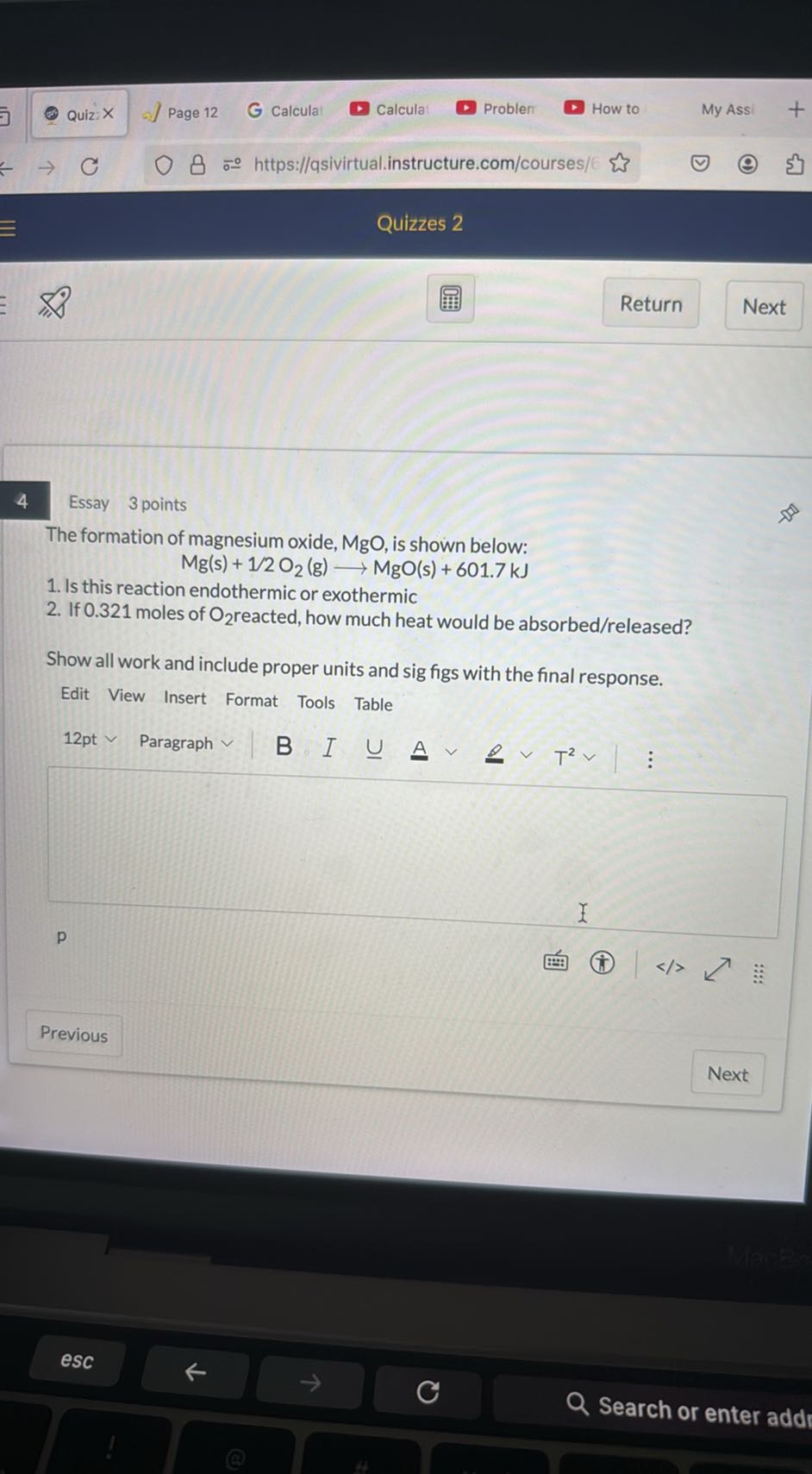 Quiz: X Page 12 Calcula! Calcula Problen How to My Assi https://qsivirtual.instructure.com ...