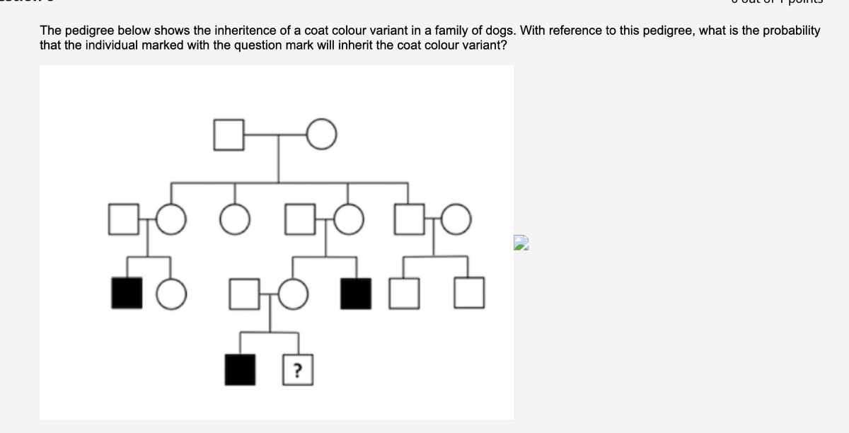 The pedigree below shows the inheritence of a coat colour variant in a ...