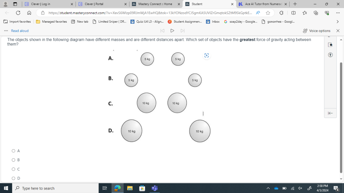 a g voice options the objects shown in the following diagram have different masses and are ...