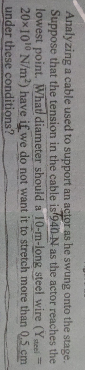 Analyzing a cable used to support an actor as he swung onto the stage ...