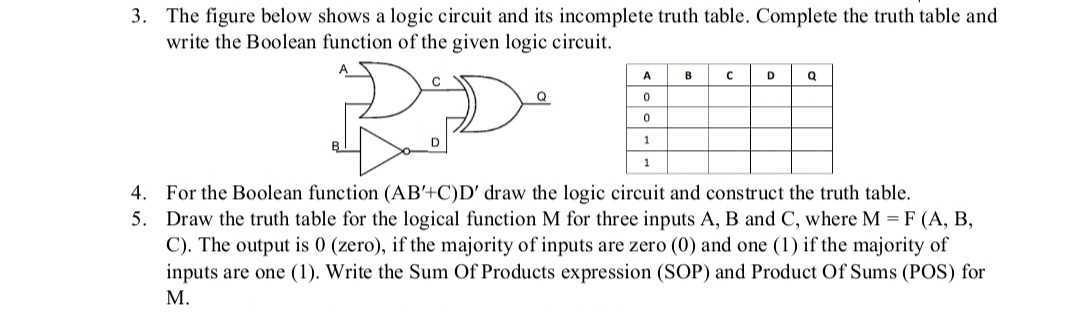 3 the figure below shows a logic circuit and its incomplete truth table ...