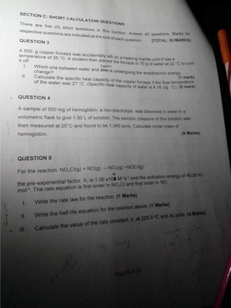 SECTION C: SHORT CALCULATION QUESTIONS There are five (5) short ...
