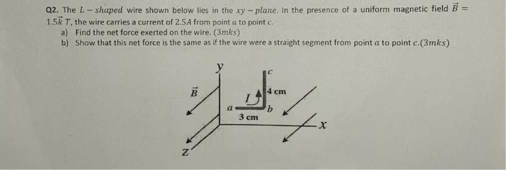 Q2. The L - shaped wire shown below lies in the x y-plane. In the ...