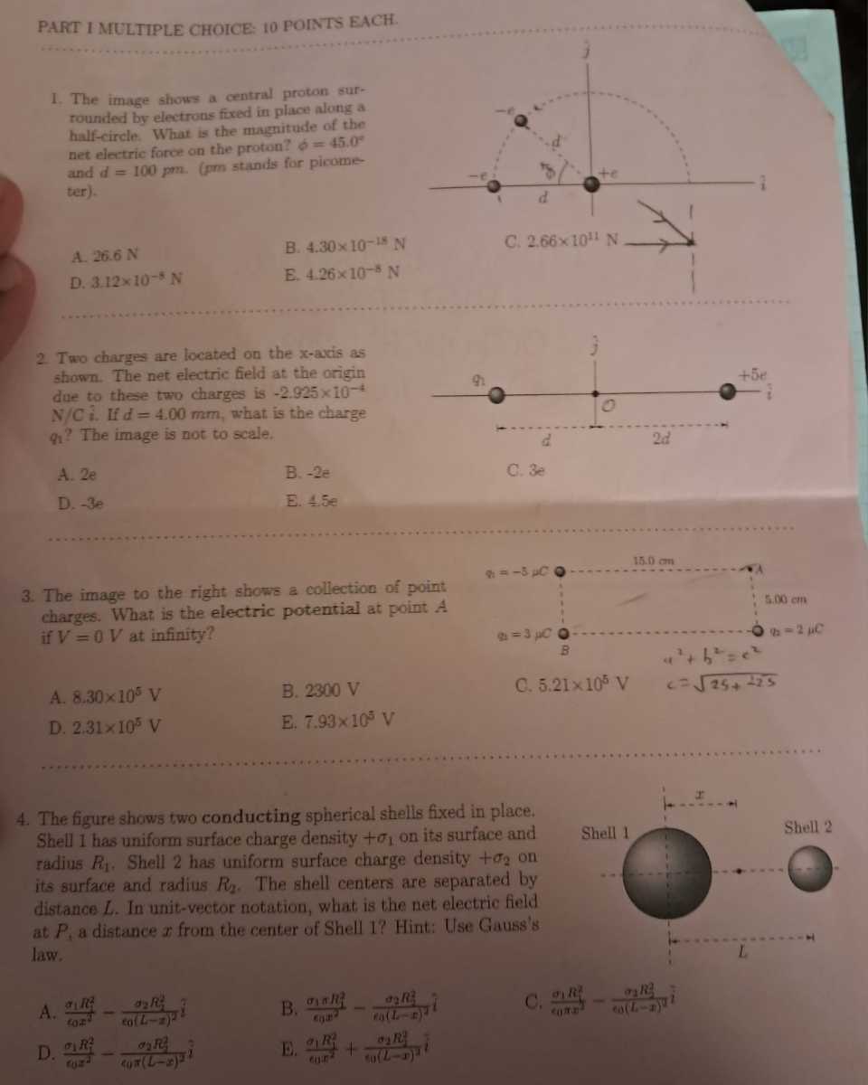 PART I MULTIPLE CHOICE: 10 POINTS EACH. 1. The image shows a central proton surrounded by ...