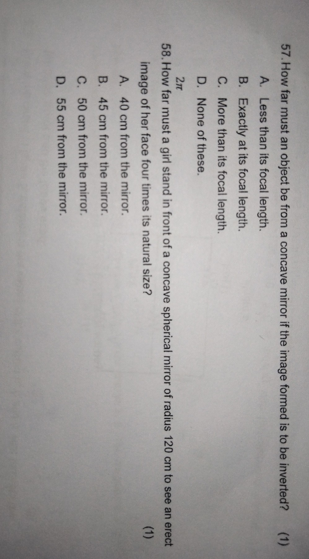 57. How far must an object be from a concave mirror if the image formed ...
