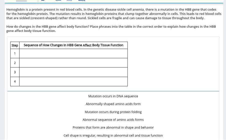 Hemoglobin is a protein present in red blood cells. In the genetic ...