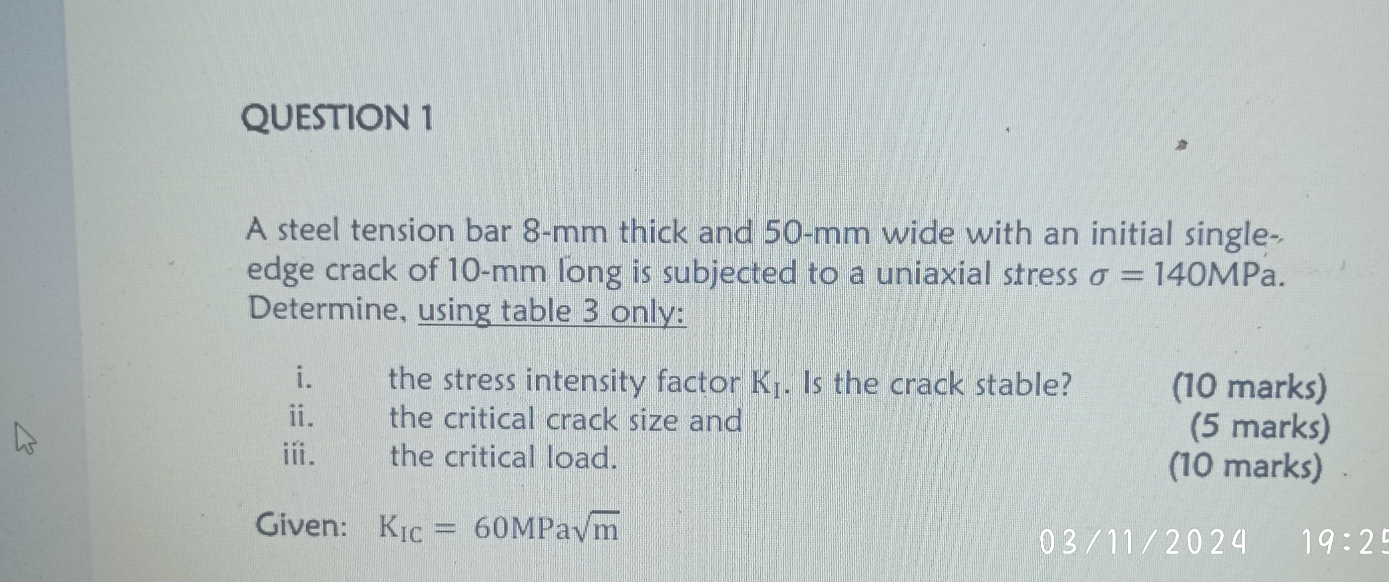 QUESTION 1 A steel tension bar 8-mm thick and 50-mm wide with an ...