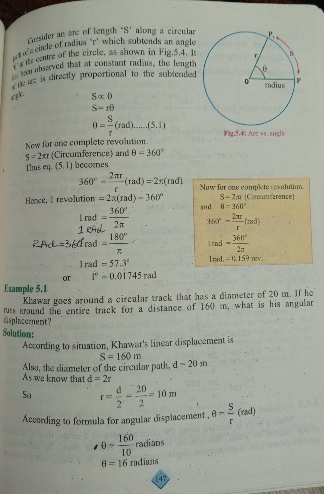 Consider an arc of length ' S ' along a circular ath of a circle of ...