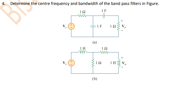 4. Determine the centre frequency and bandwidth of the band pass ...