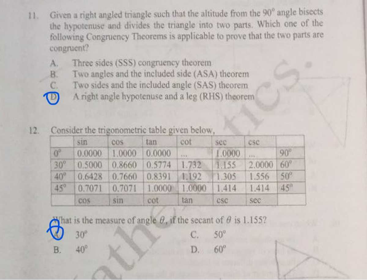 11. Given a right angled triangle such that the altitude from the 90^∘ ...