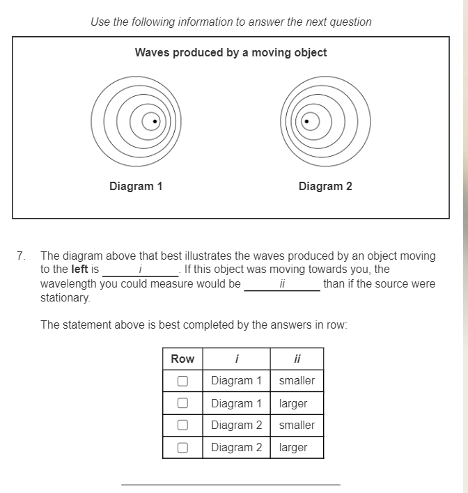 Use the following information to answer the next question Waves produced by a moving object ...