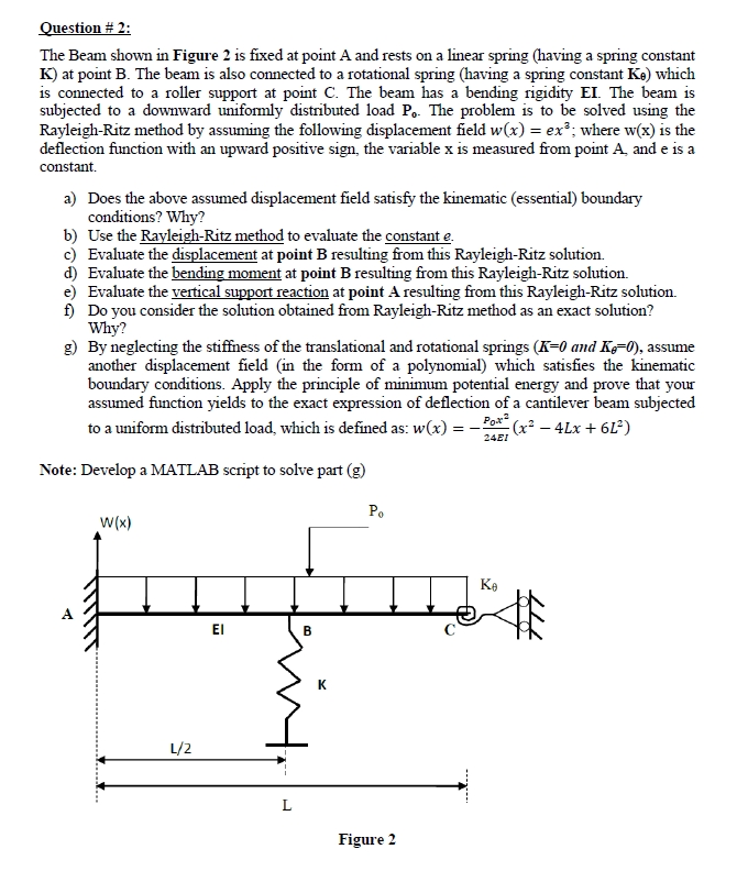 question 2 the beam shown in figure 2 is fixed at point a and rests on ...