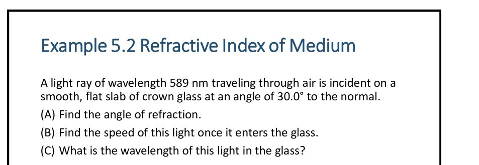 example 52 refractive index of medium a light ray of wavelength 589 nm ...
