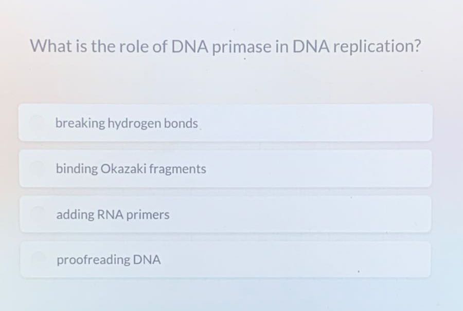 What is the role of DNA primase in DNA replication? breaking hydrogen ...