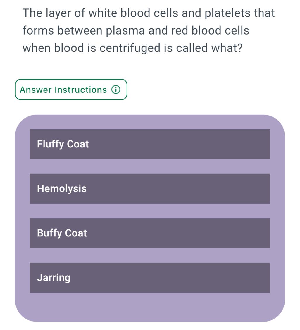 The layer of white blood cells and platelets that forms between plasma ...