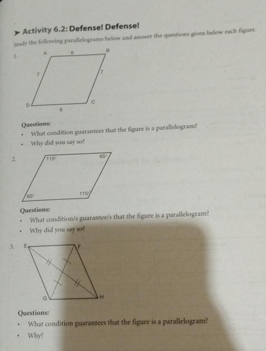 Activity 6.2: Defense! Defense! stody the following parallelograms ...