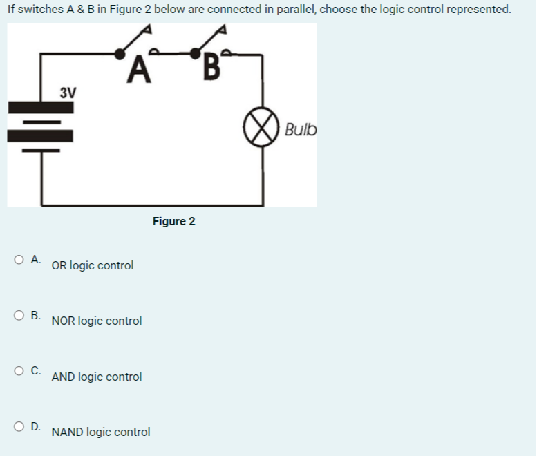SOLVED: If switches A & B in Figure 2 below are connected in parallel ...
