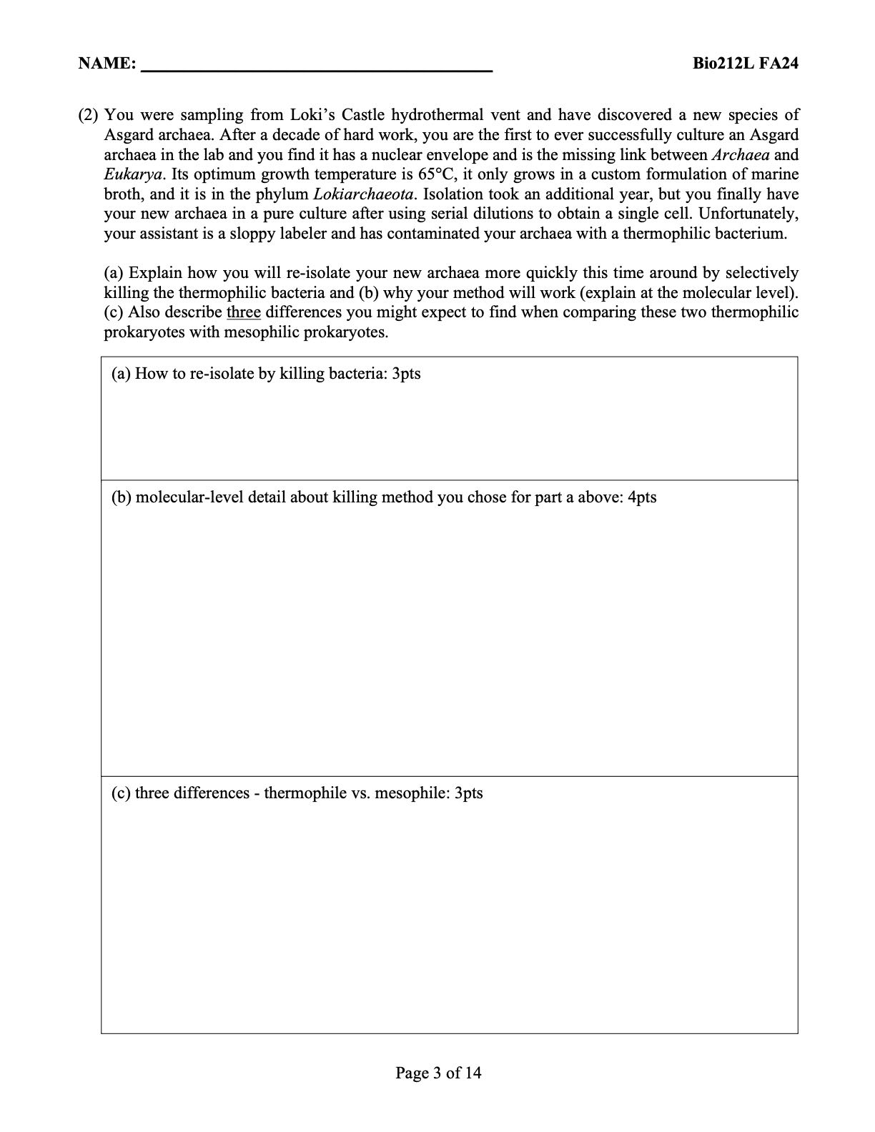 NAME: Bio212L FA24 (2) You were sampling from Loki's Castle ...