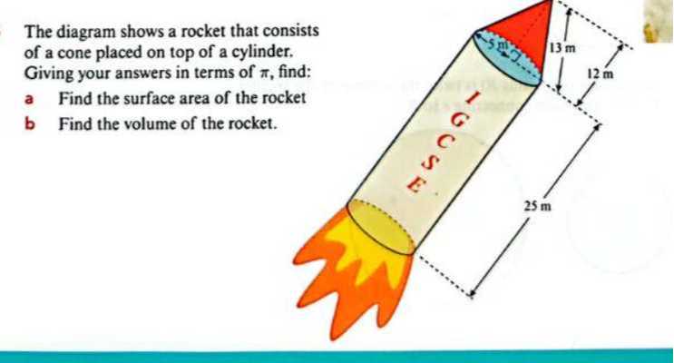 The diagram shows a rocket that consists of a cone placed on top of a ...