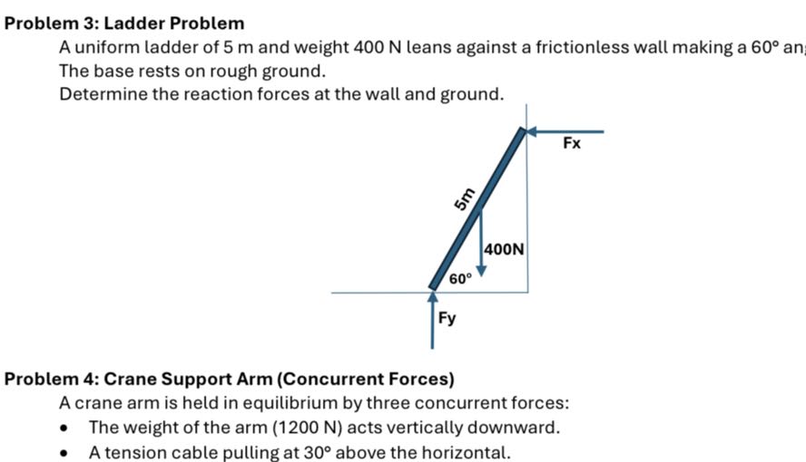 Problem 3: Ladder Problem A uniform ladder of 5 m and weight...