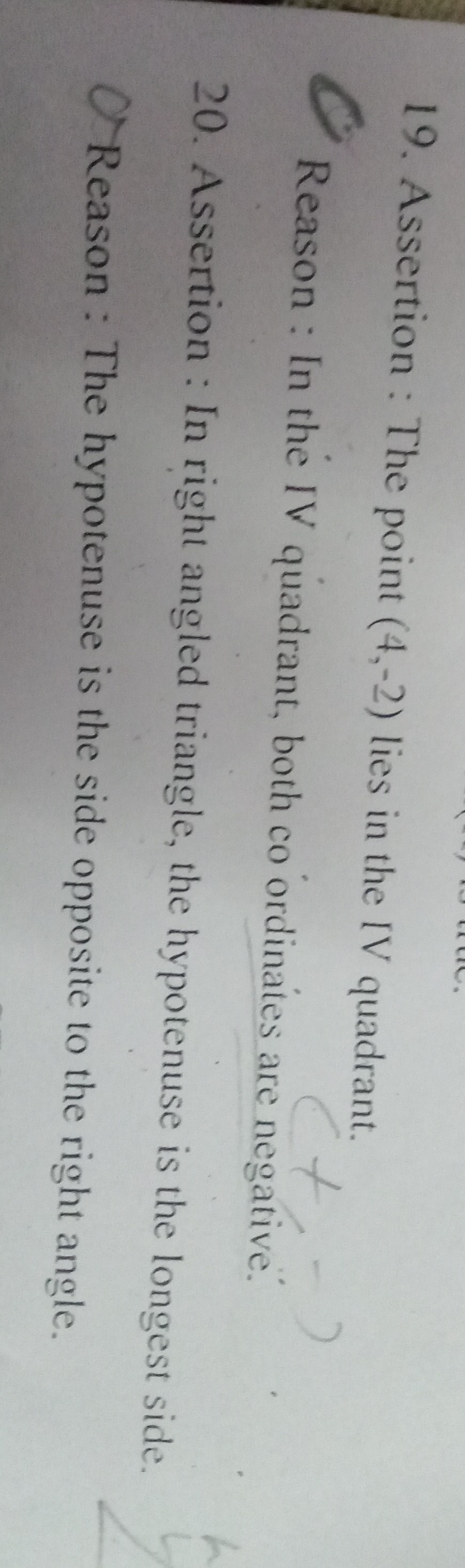 19 assertion the point 4 2 lies in the iv quadrant reason in the iv ...
