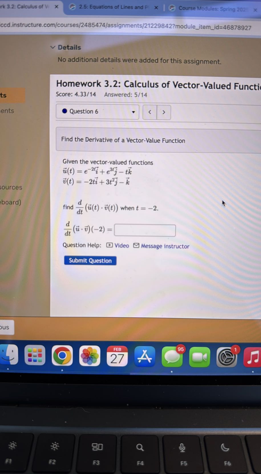 rk 3.2: Calculus of V 2.5: Equations of Lines and P Course Modules: Spring 202 ccd.instructure ...